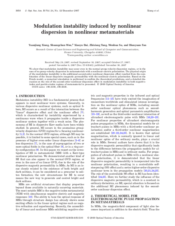 (PDF) Modulation instability induced by nonlinear dispersion in nonlinear metamaterials