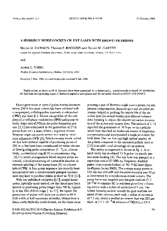 (PDF) A hybridly mode-locked CW dye laser with brewster prisms