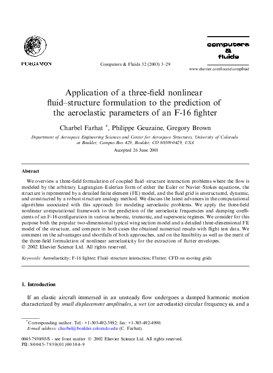 Pdf Application Of A Three Field Nonlinear Fluidstructure