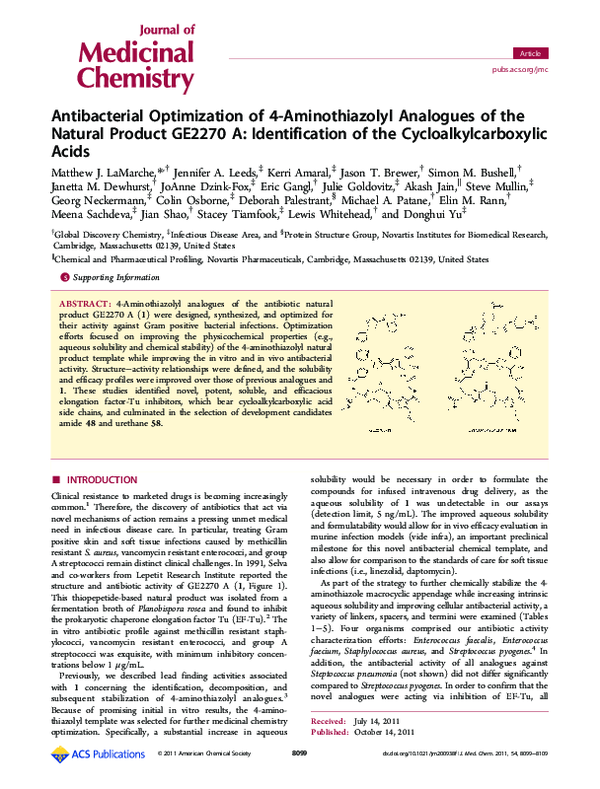 (PDF) Antibacterial Optimization of 4-Aminothiazolyl Analogues of the ...