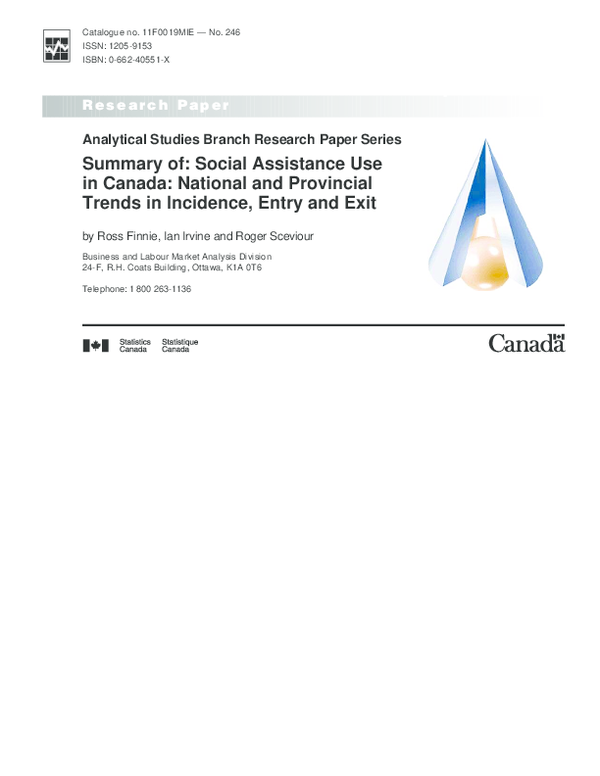 (PDF) Summary Of: Social Assistance Use in Canada: National and ...