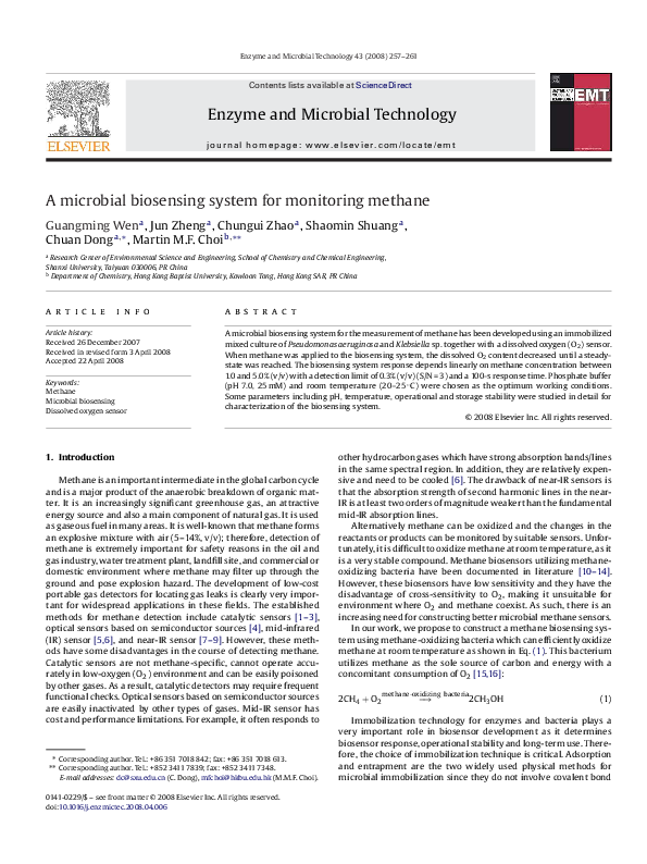 (PDF) A microbial biosensing system for monitoring methane