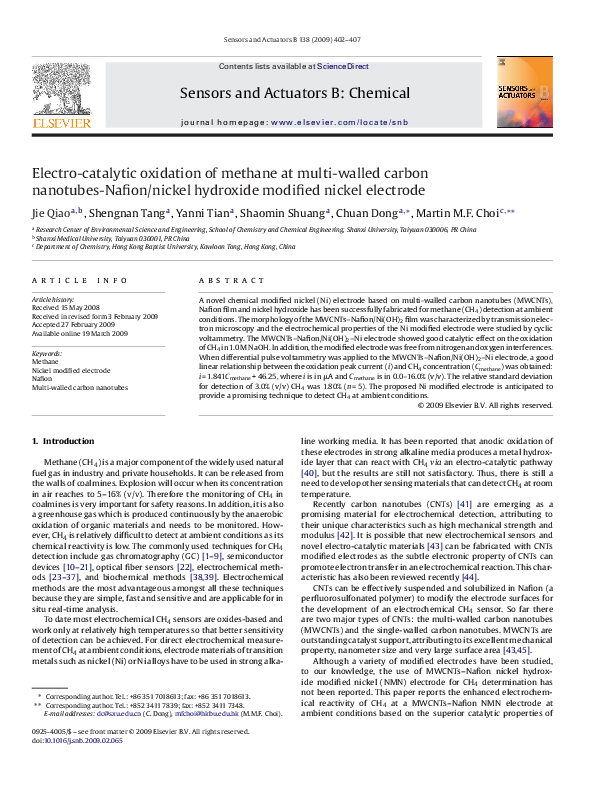 (PDF) Electro-catalytic oxidation of methane at multi-walled carbon ...