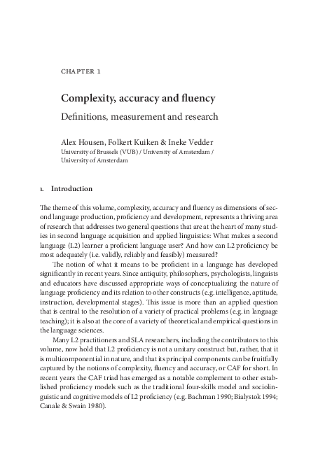 Pdf Complexity Accuracy And Fluency Definitions Measurement And