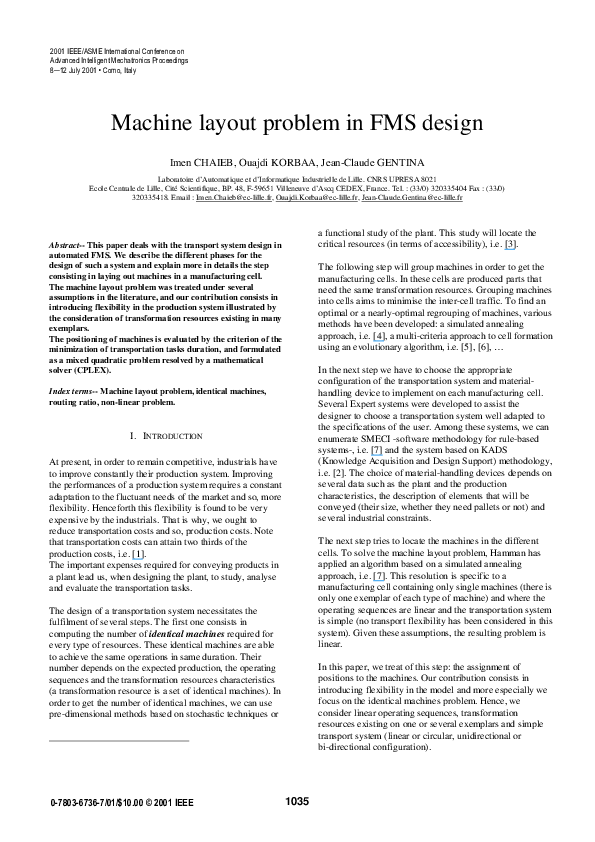 (PDF) Machine layout problem in FMS design