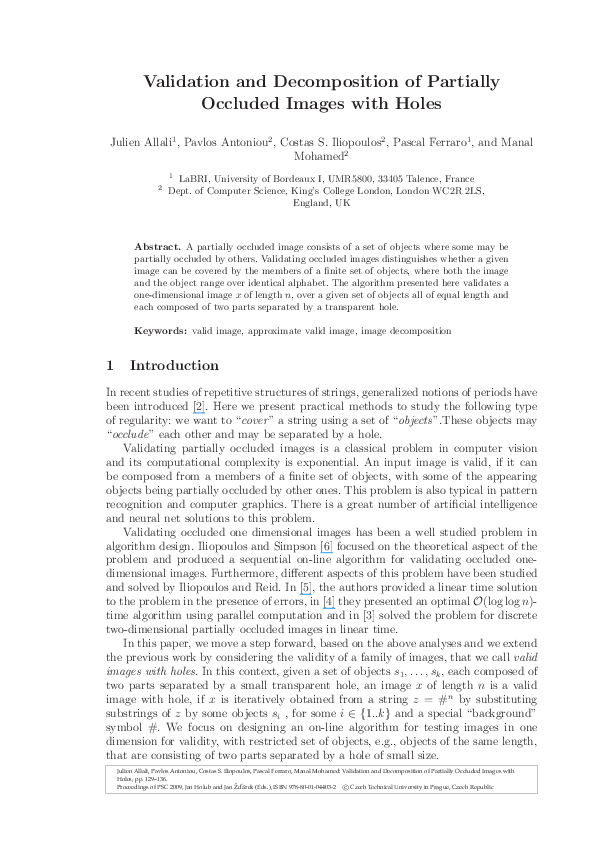 (PDF) Validation and Decomposition of Partially Occluded Images