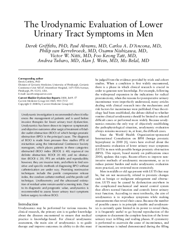 (PDF) The urodynamic evaluation of lower urinary tract symptoms in men