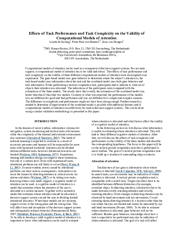 Pdf Effects Of Task Performance And Task Complexity On The Validity Of Computational Models Of