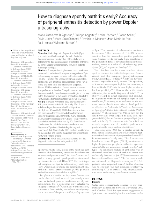 (PDF) How to diagnose spondyloarthritis early? Accuracy of peripheral ...
