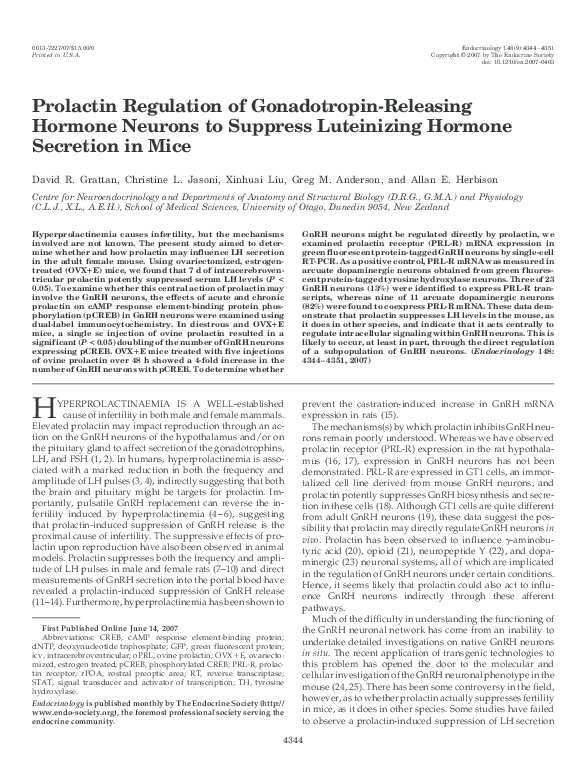 (PDF) Prolactin Regulation of Gonadotropin-Releasing Hormone Neurons to ...