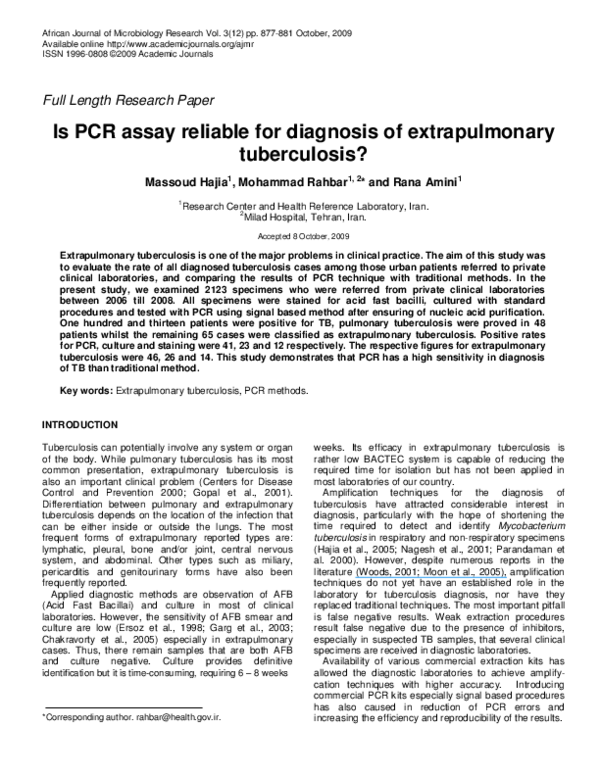 (PDF) Is PCR assay reliable for diagnosis of extrapulmonary tuberculosis?