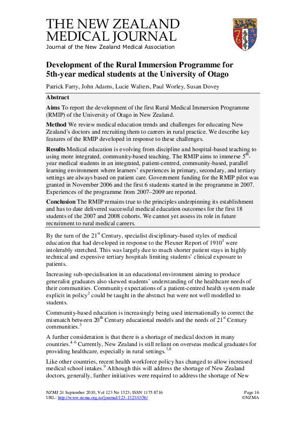 (PDF) Development of the Rural Immersion Programme for 5th-year medical ...