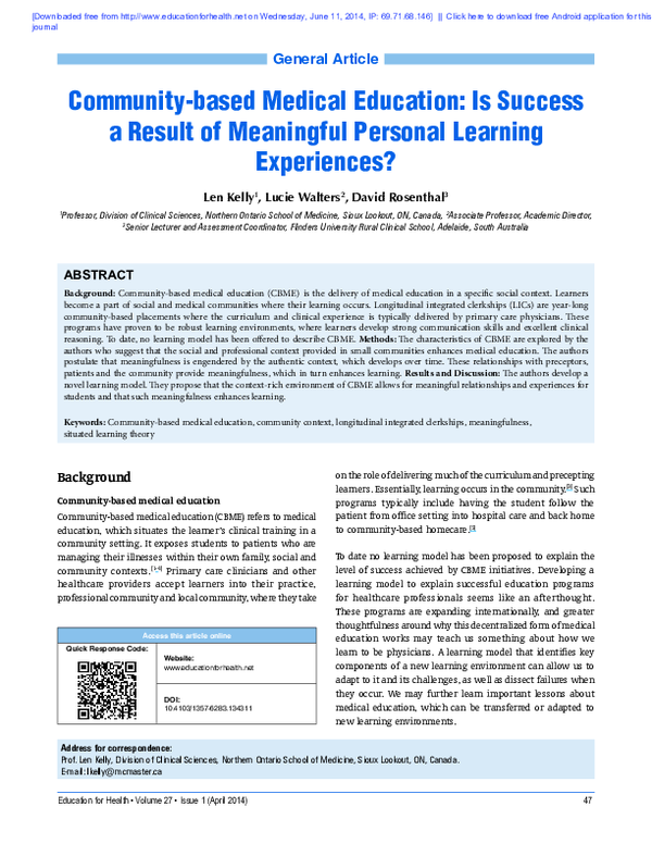 (PDF) Community-based medical education: is success a result of ...