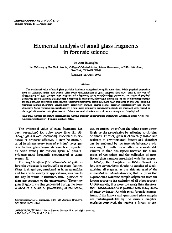 (PDF) Elemental analysis of small glass fragments in forensic science