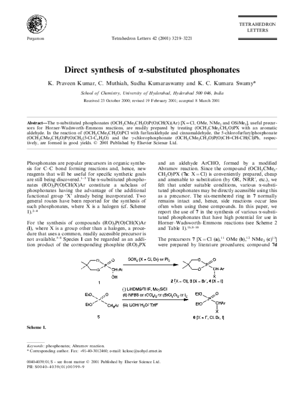 (PDF) Direct synthesis of α-substituted phosphonates