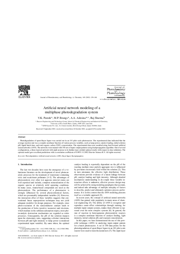 Pdf Artificial Neural Network Modeling Of A Multiphase Photodegradation System