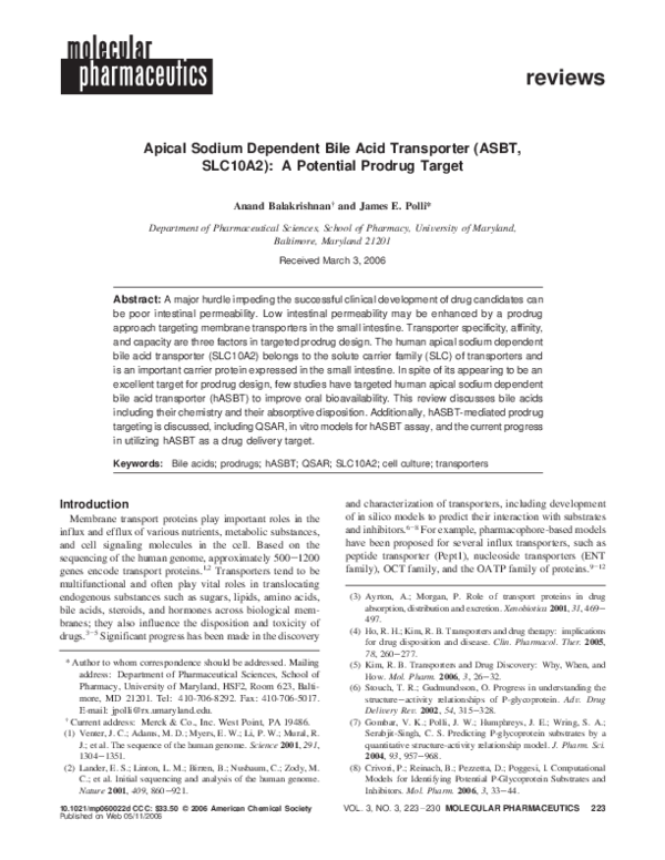(PDF) Apical Sodium Dependent Bile Acid Transporter (ASBT, SLC10A2): A ...