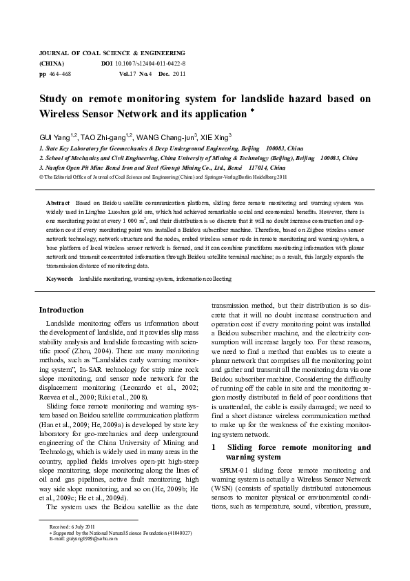 (PDF) Study on remote monitoring system for landslide hazard based on ...