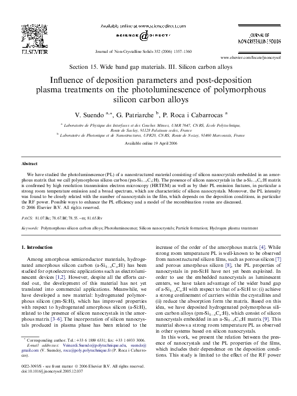 (PDF) Influence of deposition parameters and post-deposition plasma ...