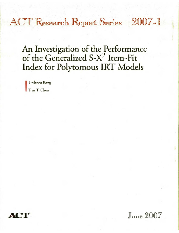 Pdf An Investigation Of The Performance Of The Generalized Sx2 Item Fit Index For Polytomous