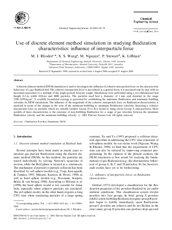 (PDF) Use of discrete element method simulation in studying fluidization characteristics ...