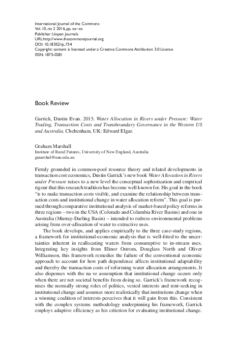 Book Review: Garrick, Dustin Evan. 2015. Water Allocation in Rivers ...
