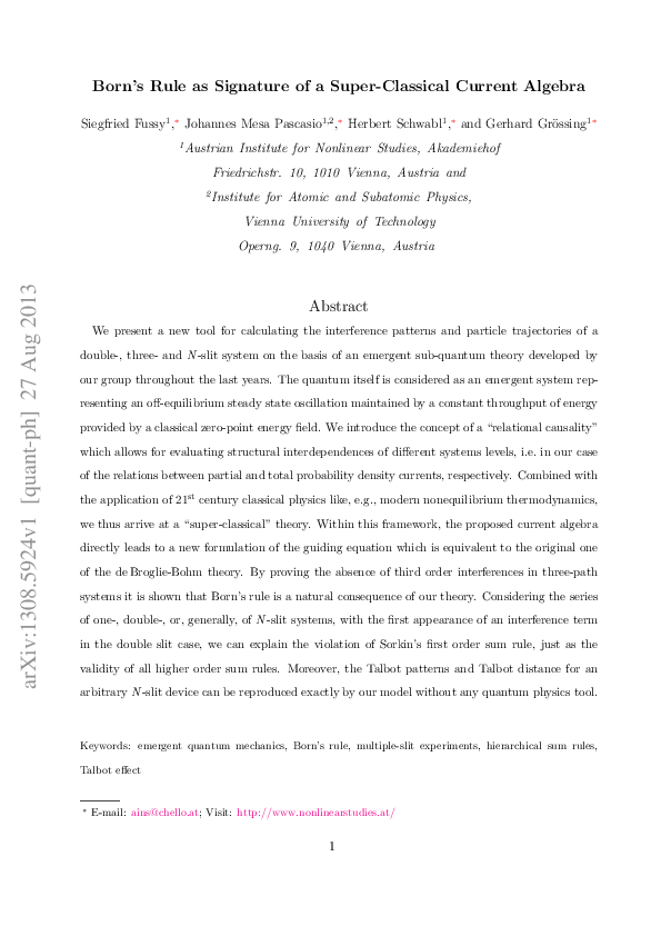 (PDF) Born's Rule as Signature of a Super-Classical Current Algebra