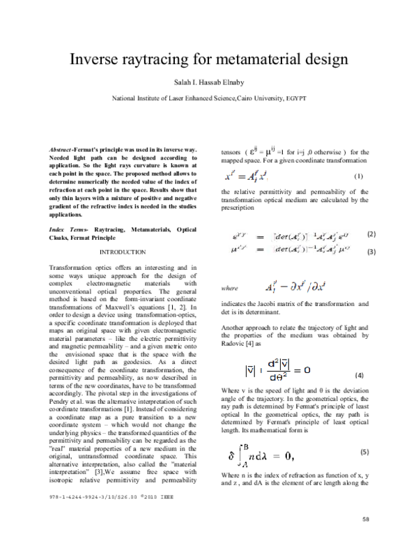 (PDF) Inverse raytracing for metamaterial design