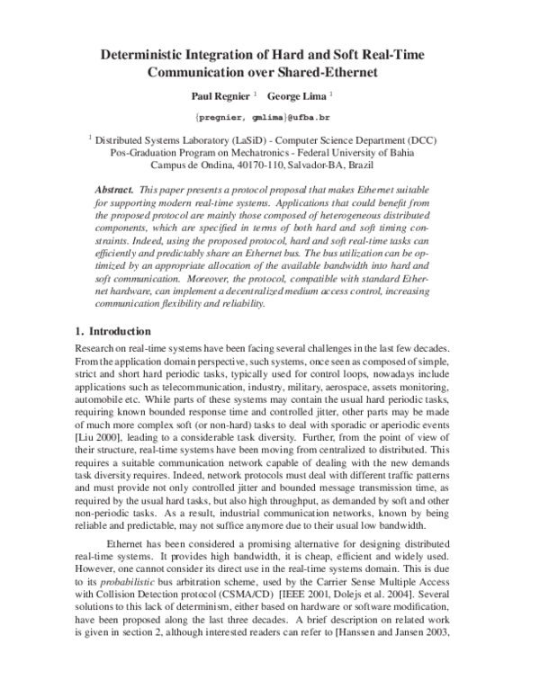 Pdf Deterministic Integration Of Hard And Soft Real Time Communication Over Shared Ethernet