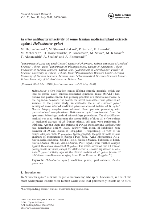 (PDF) In vitro antibacterial activity of some Iranian medicinal plant ...