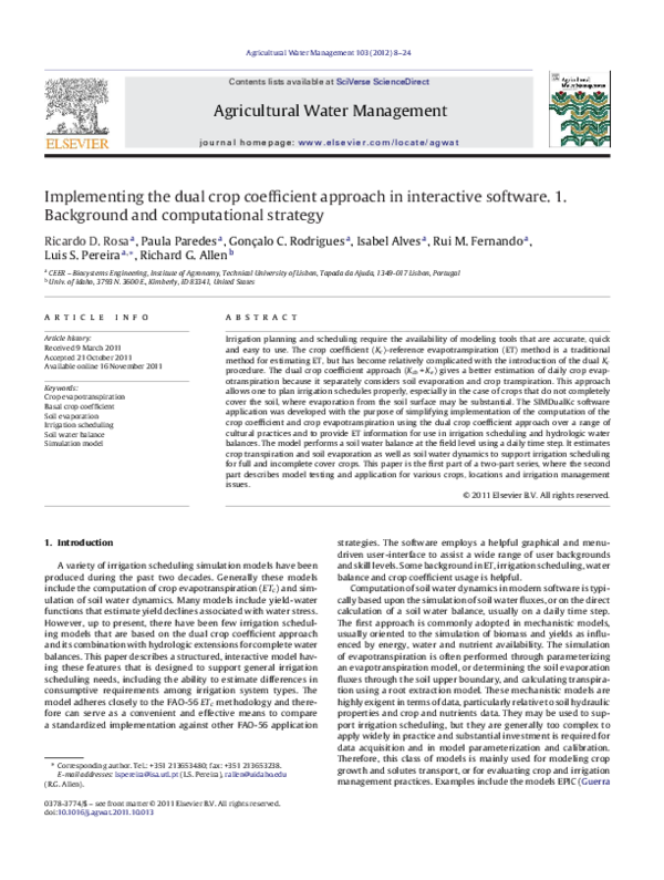 Pdf Implementing The Dual Crop Coefficient Approach In Interactive Software 1 Background And