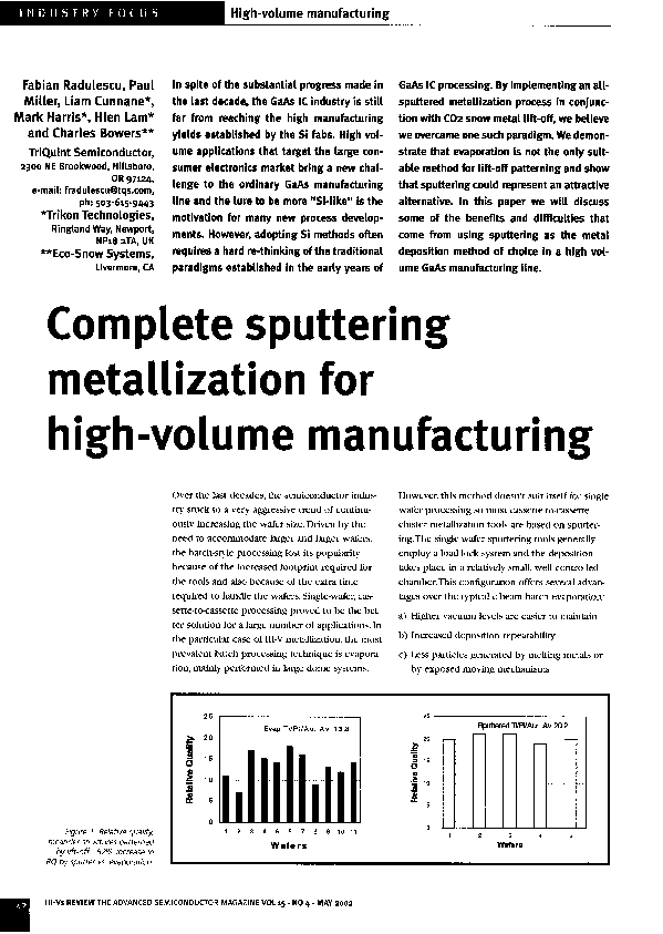 (PDF) Complete sputtering metallization for high-volume manufacturing