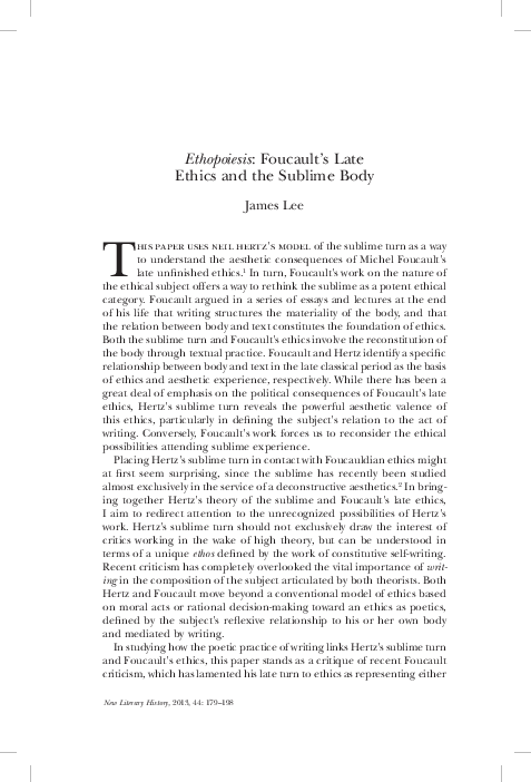 (PDF) Ethopoiesis: Foucault's Late Ethics and the Sublime Body