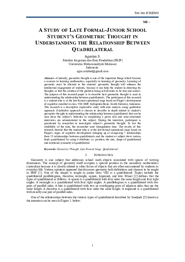 (DOC) A Study of Late Formal-Junior School Student's Geometric Thought ...
