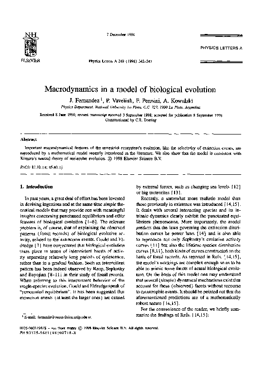 (PDF) Macrodynamics in a model of biological evolution