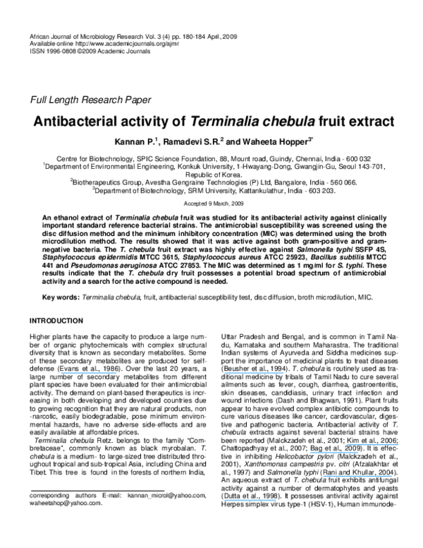 (PDF) Antibacterial activity of Terminalia chebula fruit extract