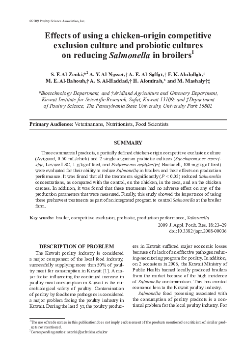(PDF) Effects of using a chicken-origin competitive exclusion culture ...