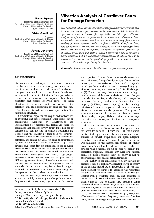 (PDF) Vibration Analysis of Cantilever Beam for Damage Detection