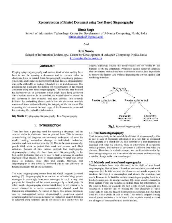 Pdf Reconstruction Of Printed Document Using Text Based Steganography