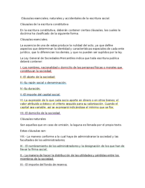 (DOC) Cláusulas esenciales, naturales y accidentales de la escritura social