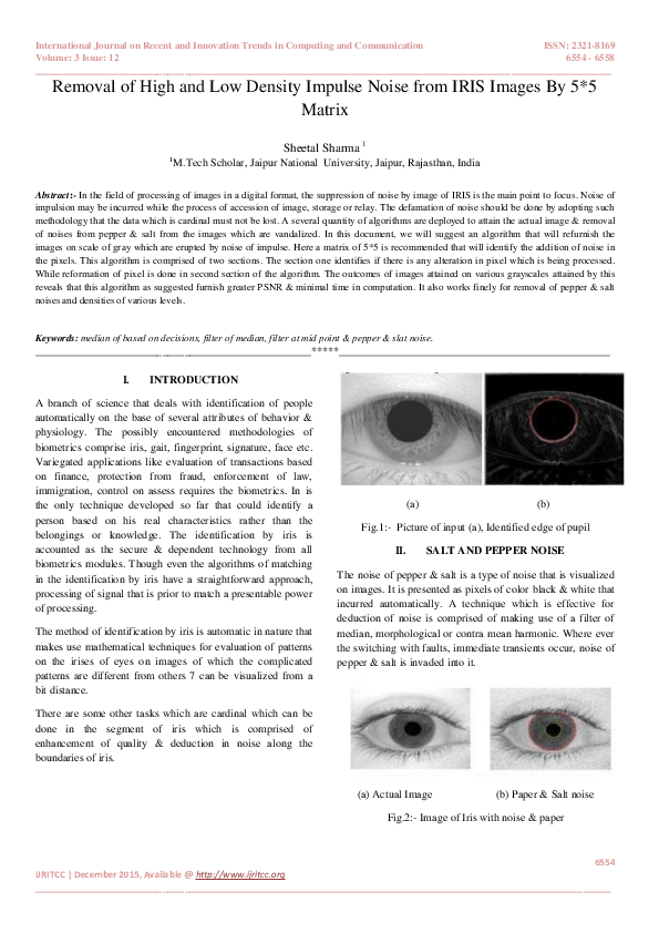 Pdf Removal Of High And Low Density Impulse Noise From Iris Images By 55 Matrix