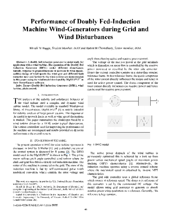 (PDF) Performance of Doubly Fed-Induction Machine Wind-Generators during Grid and Wind Disturbances