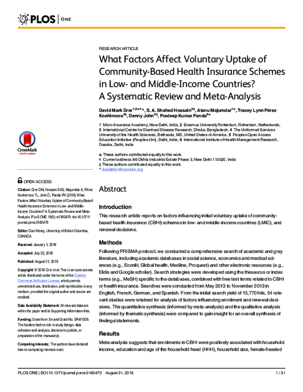 (PDF) What Factors Affect Voluntary Uptake of Community-Based Health ...