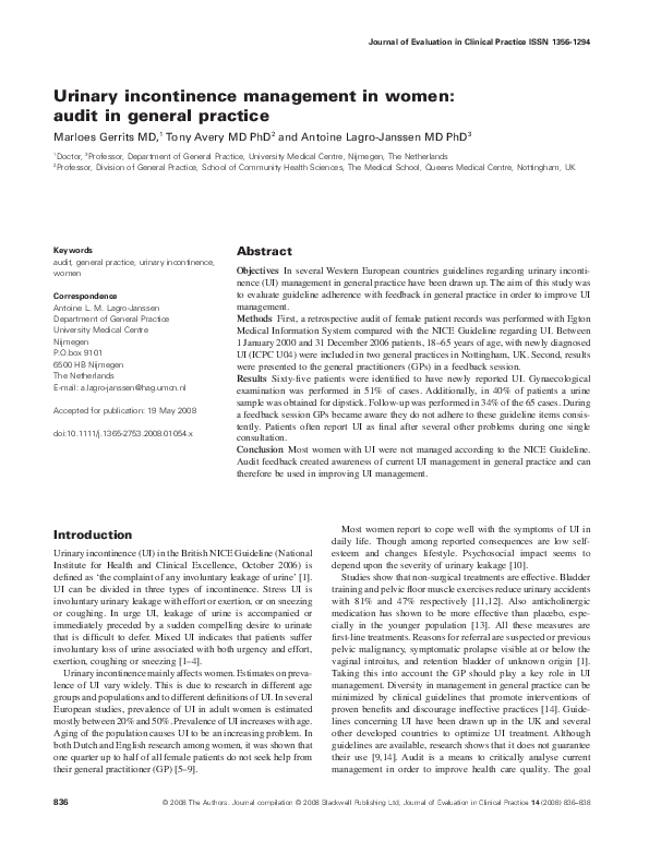 (PDF) Urinary incontinence management in women: audit in general practice