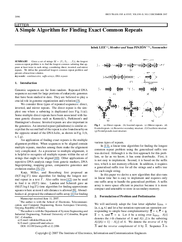 (PDF) A Simple Algorithm for Finding Exact Common Repeats