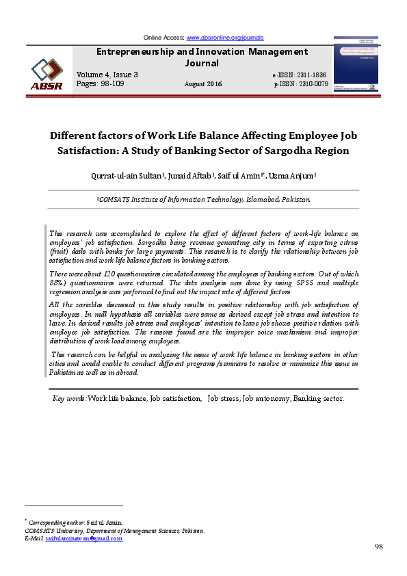 (PDF) Different factors of Work Life Balance Affecting Employee Job Satisfaction: A Study of ...