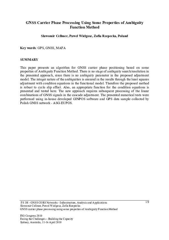 Pdf Gnss Carrier Phase Processing Using Some Properties Of Ambiguity Function Method