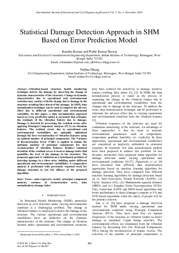 (PDF) Statistical Damage Detection Approach in SHM Based on Error Prediction Model