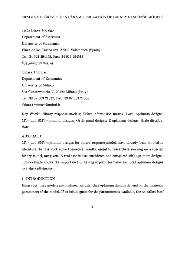 (PDF) Minimax Designs for a Parametrization of Binary Response Models