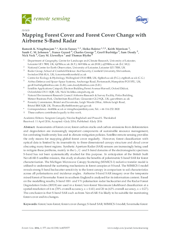 (PDF) Mapping Forest Cover and Forest Cover Change with Airborne S-Band ...